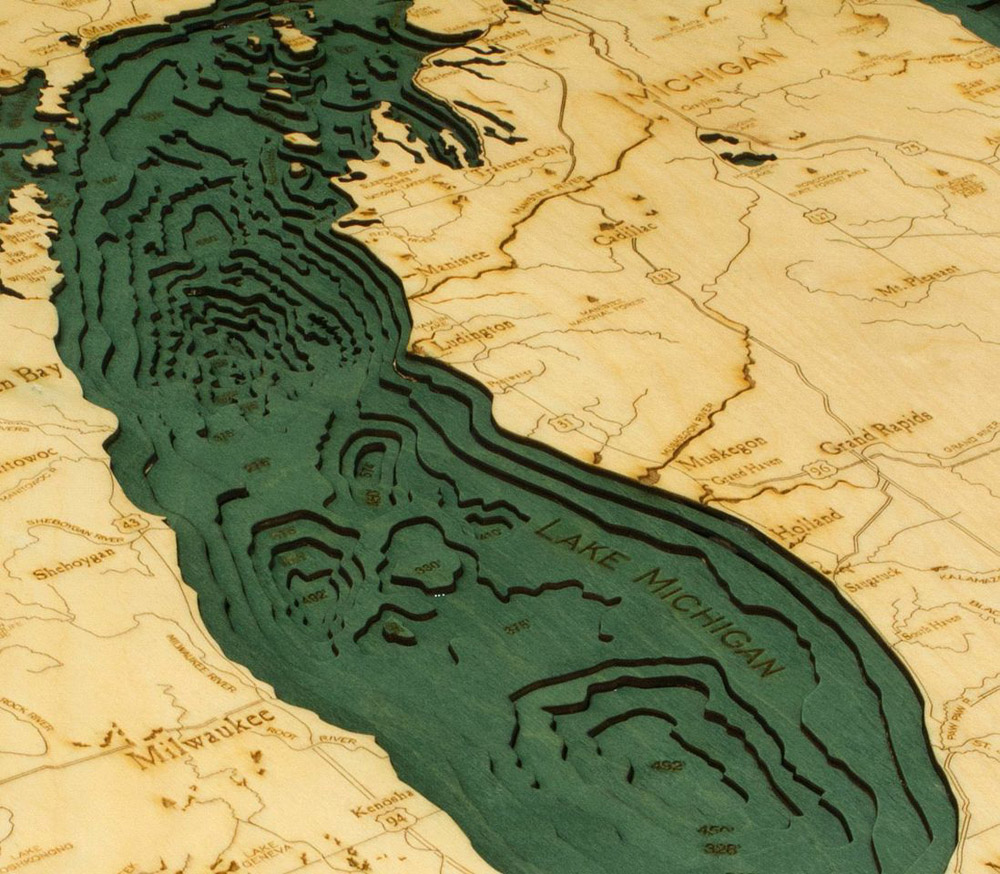Bathymetric Map Lake Michigan - Scrimshaw Gallery
