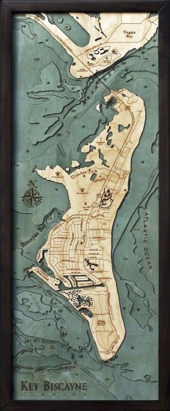Bathymetric Map Key Biscayne, Florida - Scrimshaw Gallery