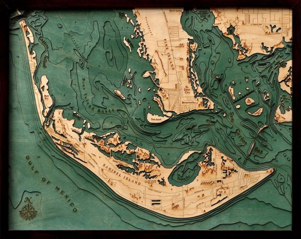 Bathymetric Map Sanibel Island & Pine Island, Florida - Scrimshaw Gallery