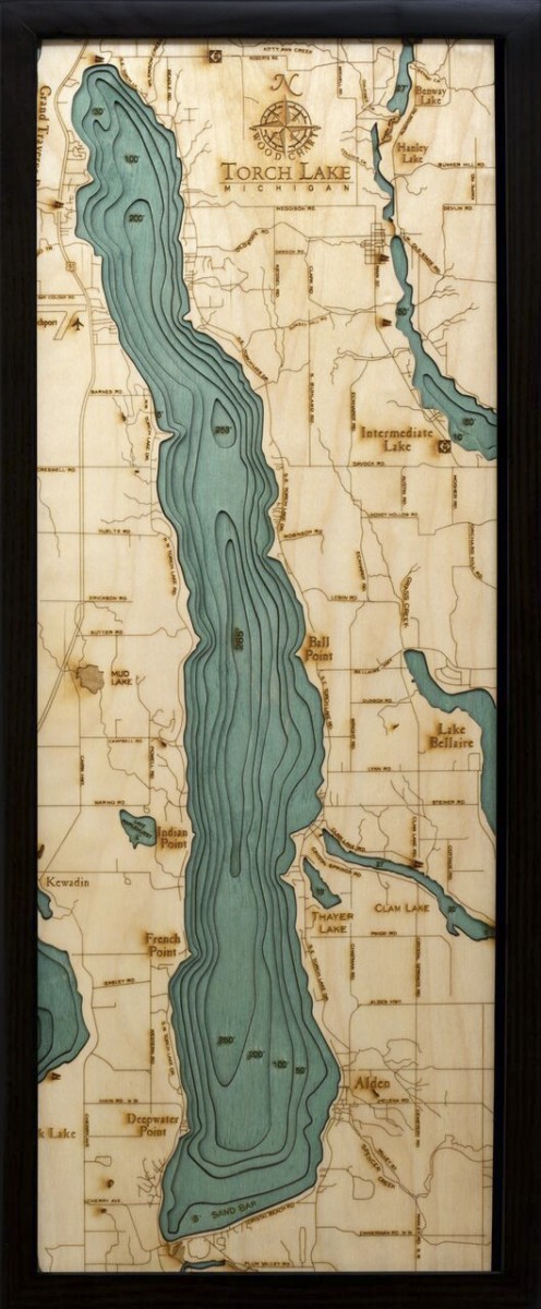 Bathymetric Map Torch Lake, Michigan - Scrimshaw Gallery