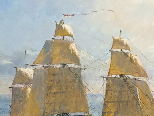 Geoff Hunt - Flying Kites - H.M.S. Surprise - Scrimshaw Gallery