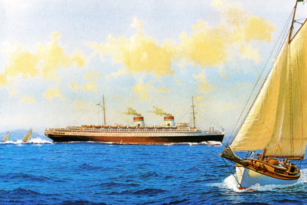 James Flood - SS Rex off the Coast of Italy - Scrimshaw Gallery