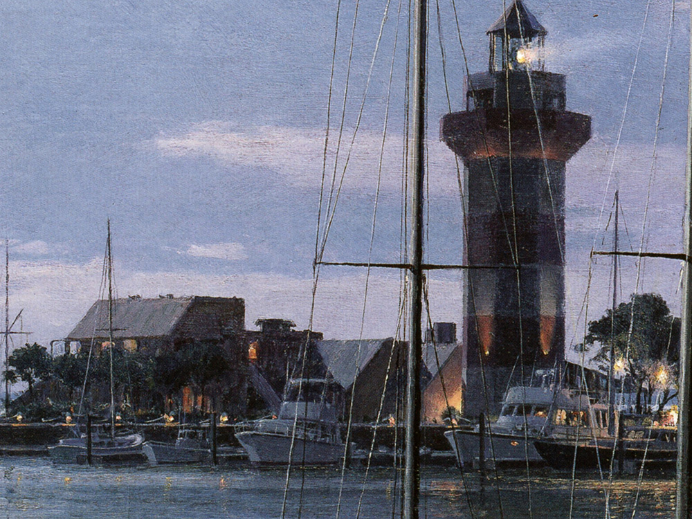John Stobart - Hilton Head: Harbourtown by Moonlight - Scrimshaw Gallery