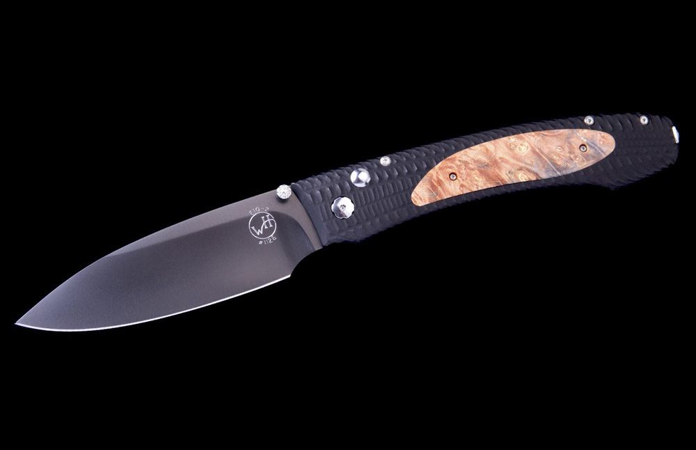 William Henry E10-2 Box Elder Burl Wood Knife - Scrimshaw Gallery