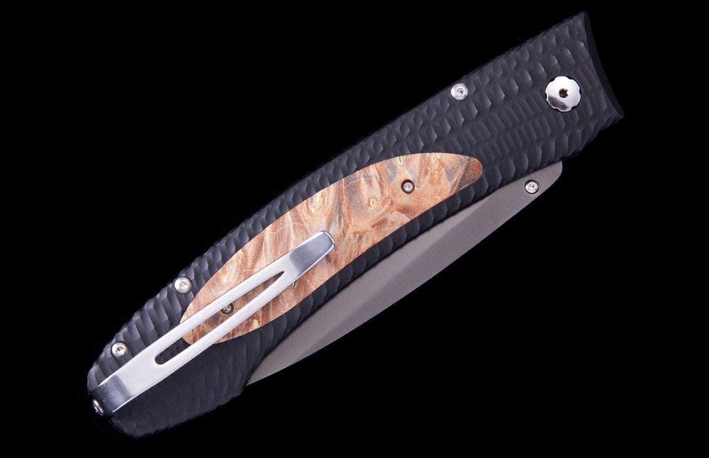 William Henry E10-2 Box Elder Burl Wood Knife - Scrimshaw Gallery