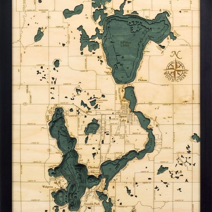 Bathymetric Map Lake Okoboji and Spirit Lake, Iowa - Scrimshaw Gallery