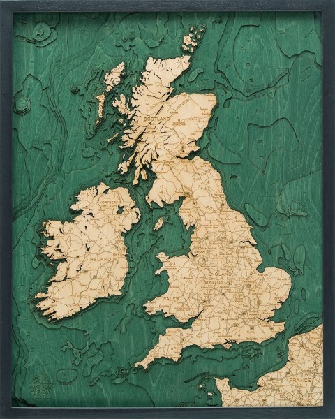 Bathymetric Map United Kingdom - Scrimshaw Gallery