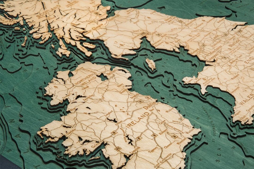 Bathymetric Map United Kingdom - Scrimshaw Gallery