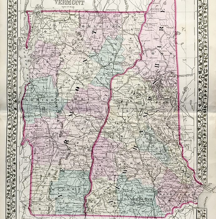 Vermont and New Hampshire State Map (1877) - Scrimshaw Gallery