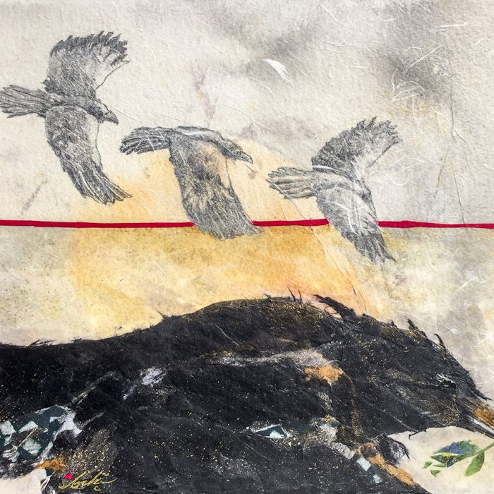 Beki Original Watercolor - Raven with Twig Original - Scrimshaw Gallery