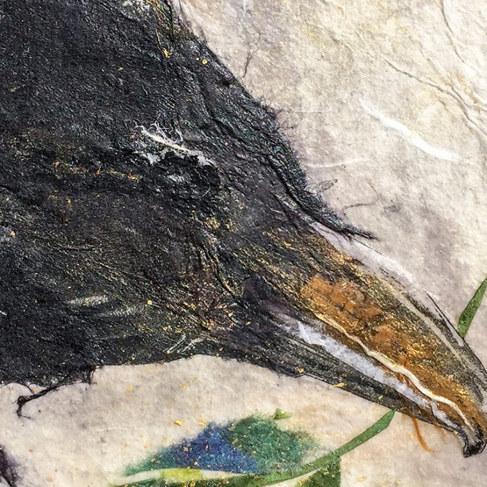 Beki Original Watercolor - Raven with Twig Original - Scrimshaw Gallery